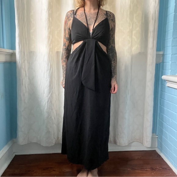 SHEIN | Dresses | Shein Black Maxi Hoochie Dress Strappy Cut Outs Size ...